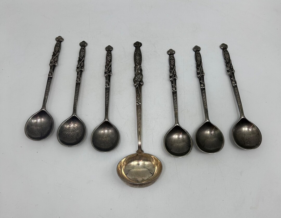 6 Vintage Silverplate Dragon Soup / Serving Spoons and 1 Ladle, Chinese ...