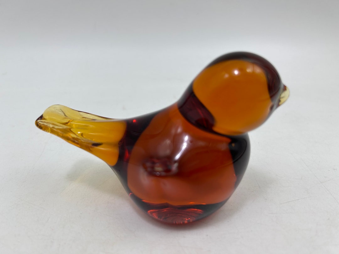 Vintage Viking Honey Amber Glass Bird: Short and Chubby, 4.5 in Long, 2 ...