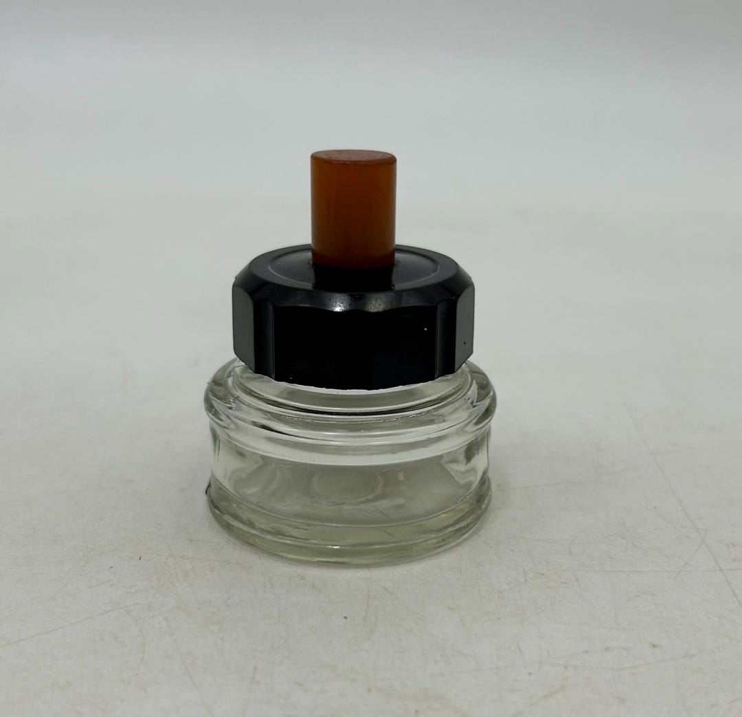 Vintage Glass Ink Bottle / Inkwell, Black Plastic Lid, Butterscotch ...