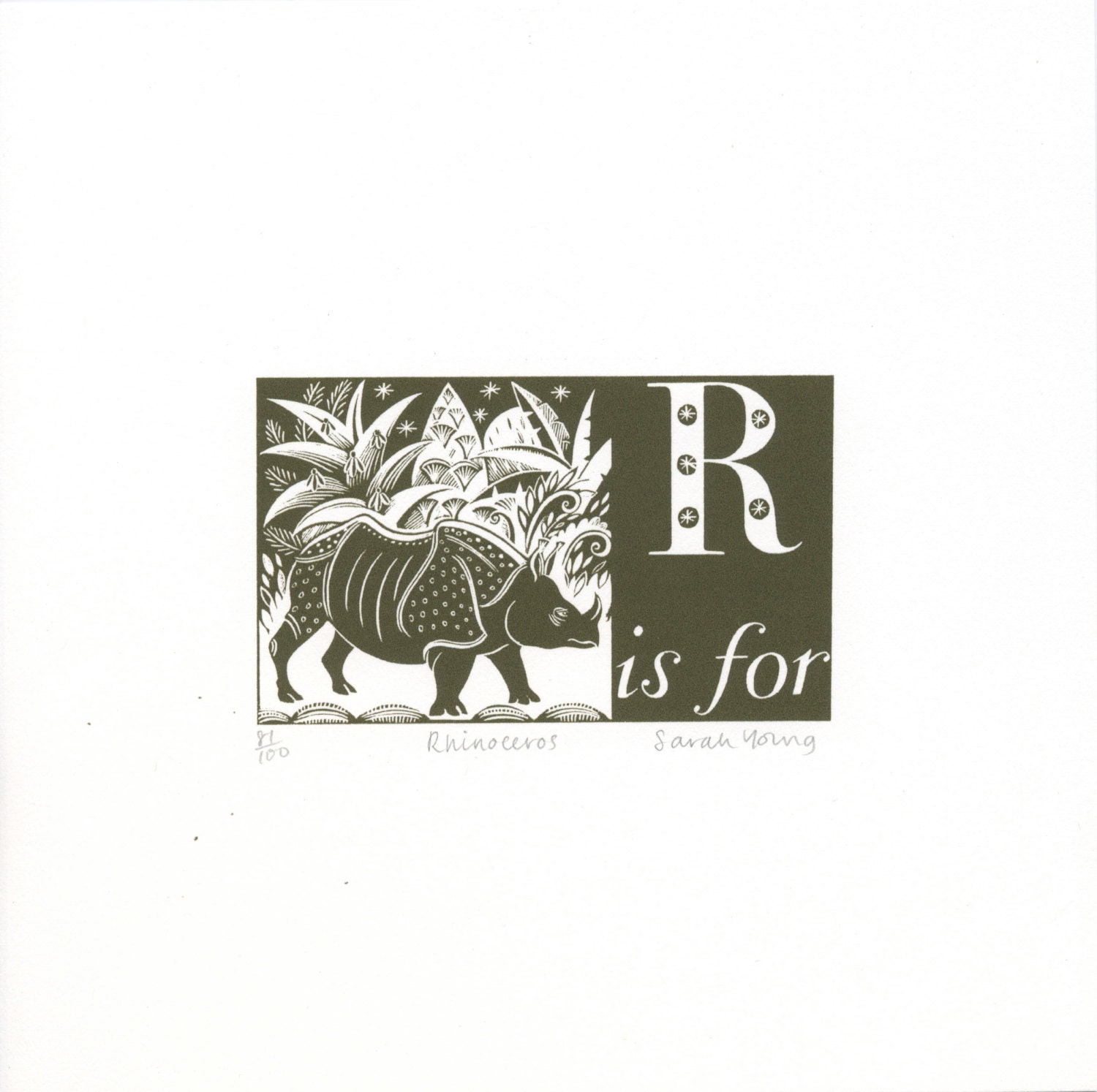 R is for Rhinoceros Alphabet Silkscreen Print - Etsy UK