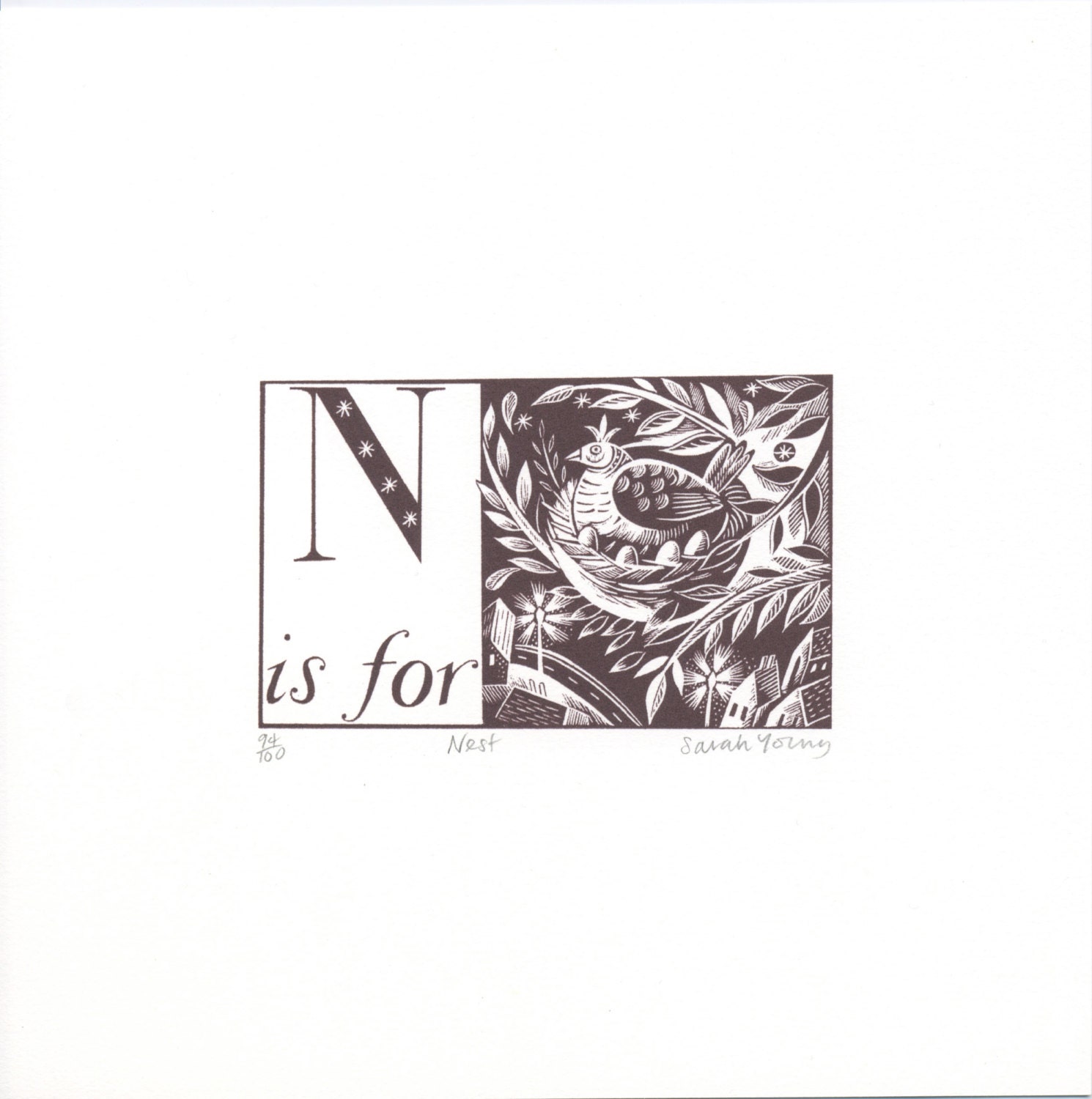 N is for Nest - Alphabet Silkscreen Print - Etsy UK