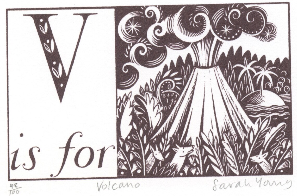 V is for Volcano Alphabet Silkscreen Print - Etsy