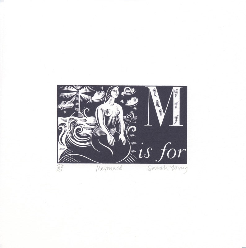 M is for Mermaid- Alphabet Silkscreen Print - Etsy