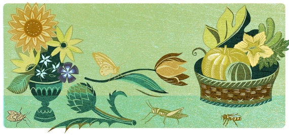 Still Life Digital Woodcut Print | Etsy