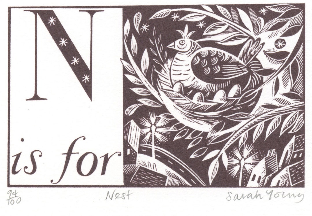 N is for Nest - Alphabet Silkscreen Print - Etsy