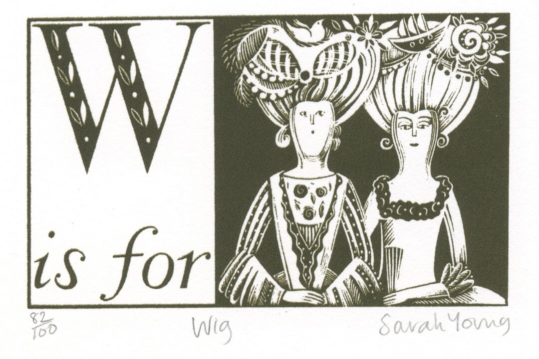 W is for Wig - Alphabet Silkscreen Print - Etsy