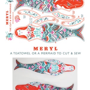 Meryl the Mermaid Tea Towel / Cut and Sew Kit - A Silkscreen Design by ...
