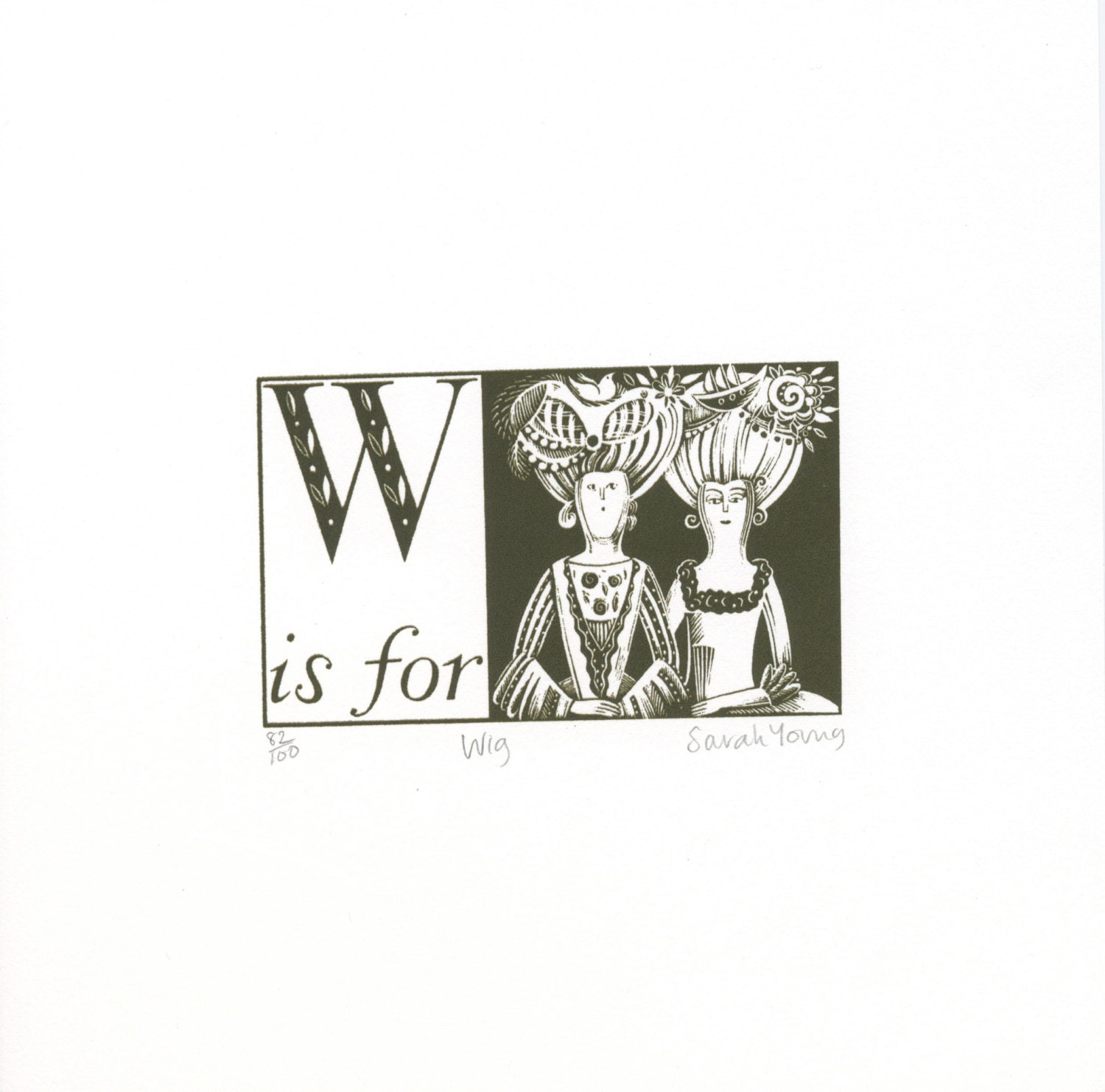W is for Wig - Alphabet Silkscreen Print - Etsy UK