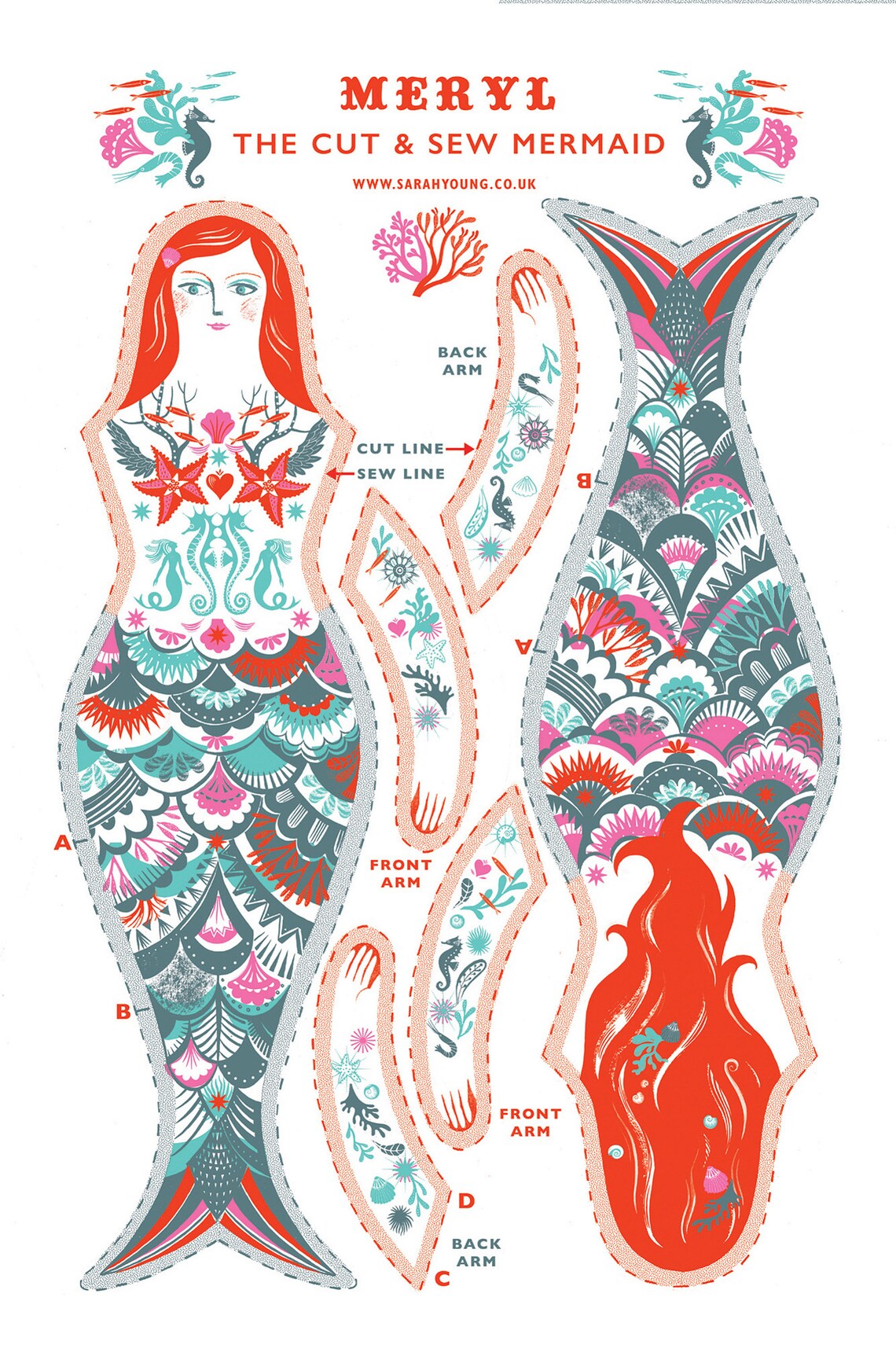 Meryl the Mermaid Tea Towel / Cut and Sew Kit A Silkscreen - Etsy