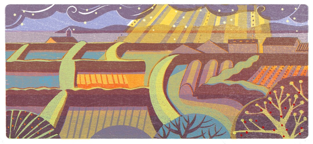 Autumn Fields - Digital Woodcut Print - Etsy UK