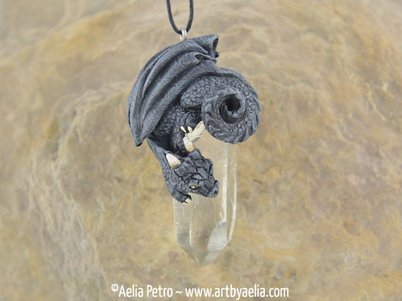Crystal Dragon Necklace Black Dragon IN STOCK and Ready to - Etsy
