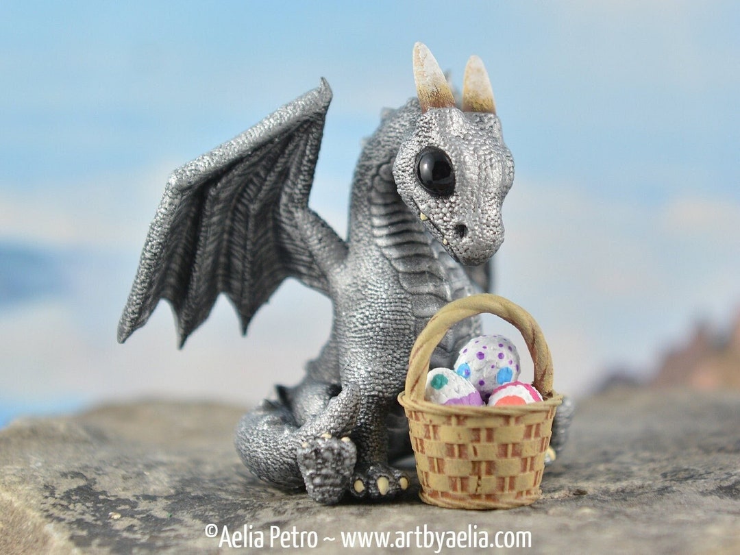Easter Dragon Sculpture Resin Figurine - Antique Silver Dragon - Dragon ...