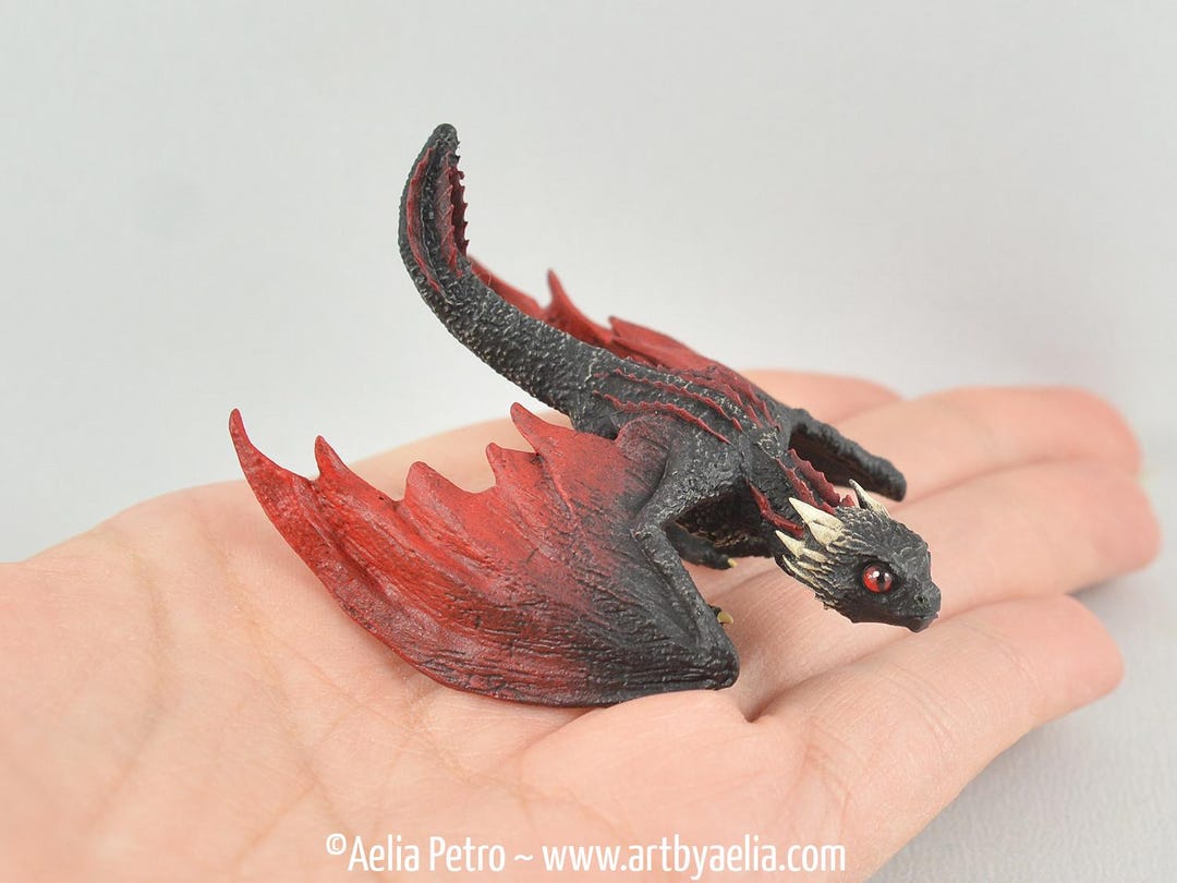 Tiny Baby Dragon Figure - Black and Red Dragon - IN STOCK and Ready to ...