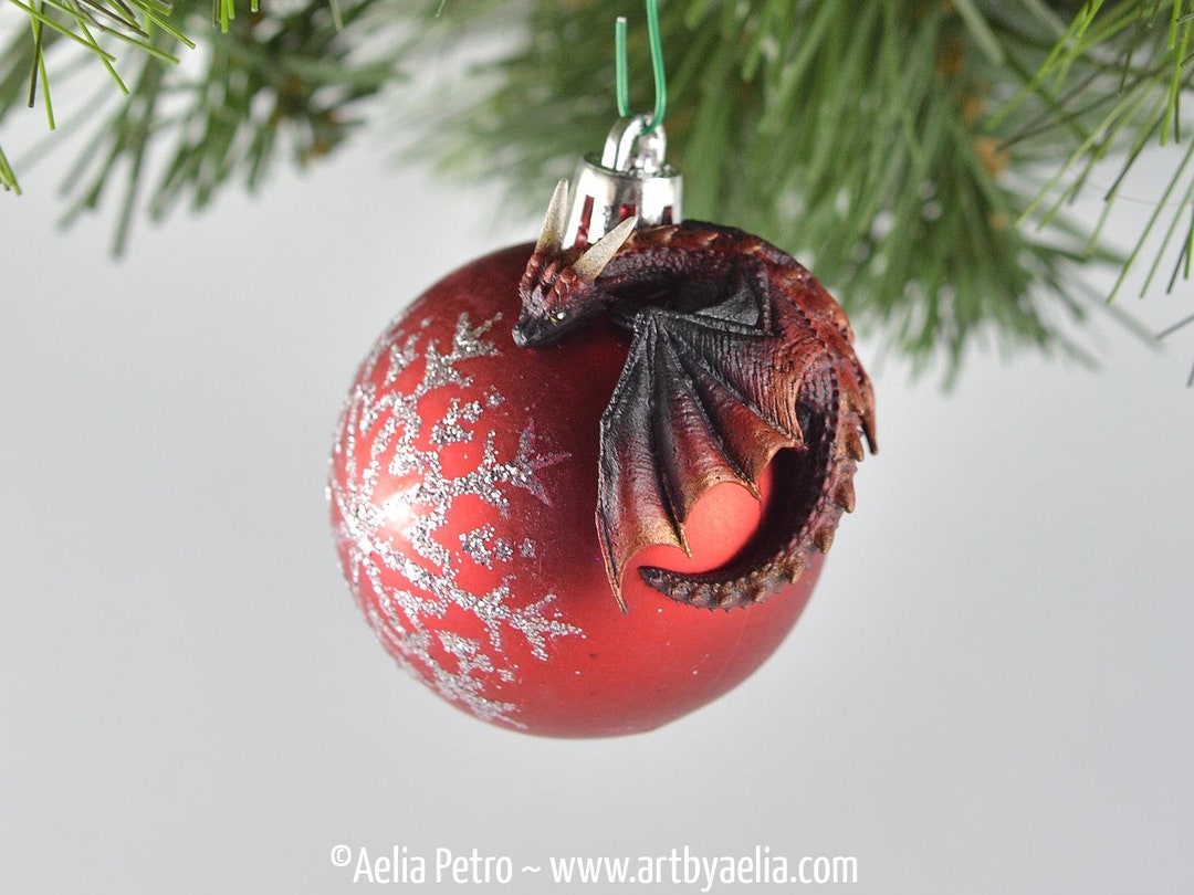 Small Dragon Bauble Ornament - Burning Ember Dragon on Your Choice of 4 ...