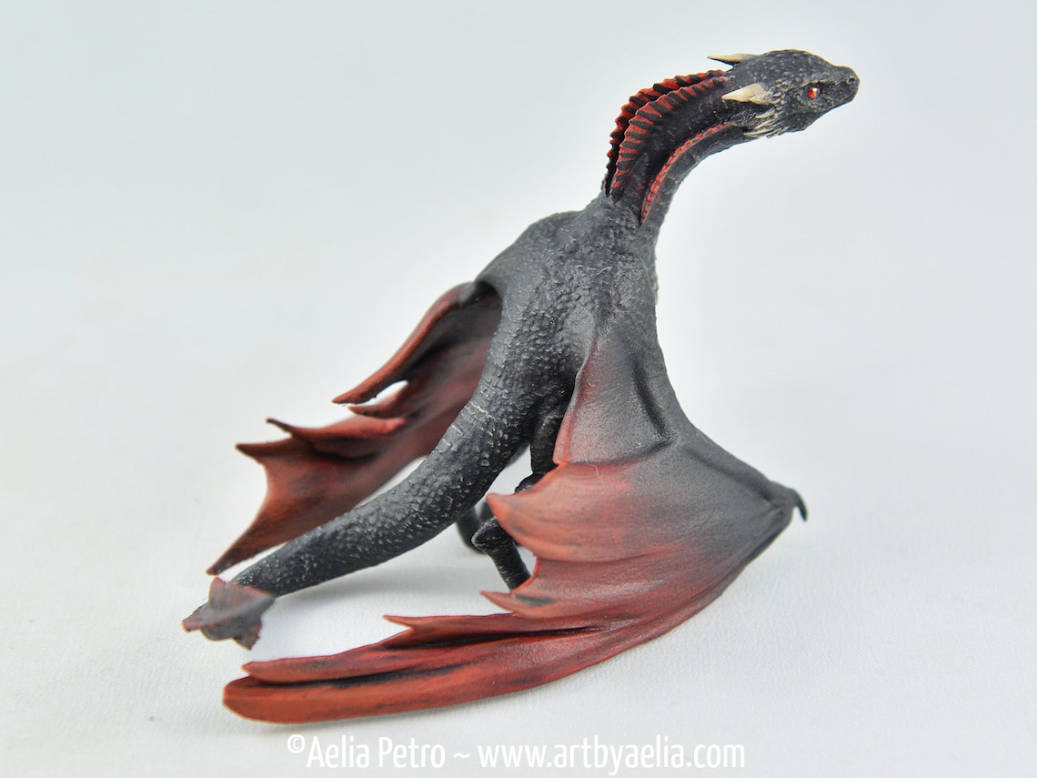 Realistic Baby Dragon Replica Fire Red and Black Pre-order - Etsy