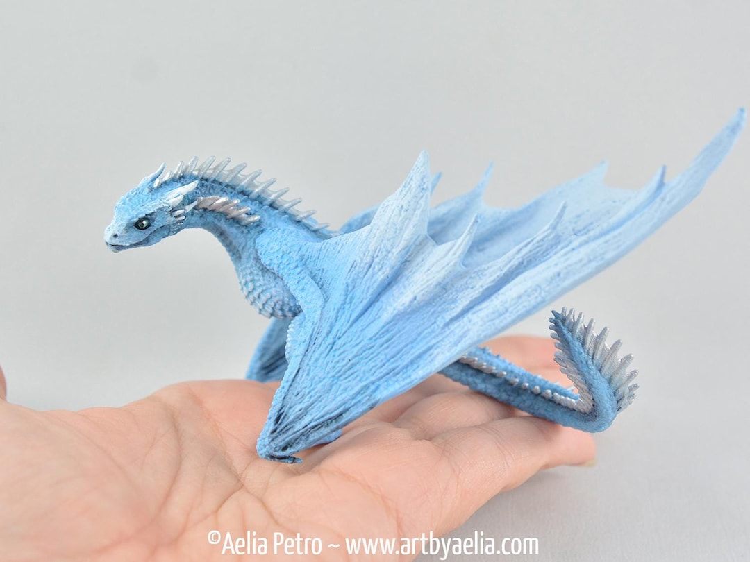 Realistic Baby Dragon Replica - Pale Blue and Silver Dragon - IN STOCK ...
