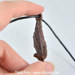 Hanging Bat Necklace - Upside-down Brown Bat Curled up - Halloween ...