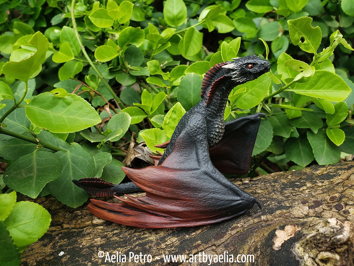 Realistic Baby Dragon Replica Fire Red and Black Pre-order - Etsy