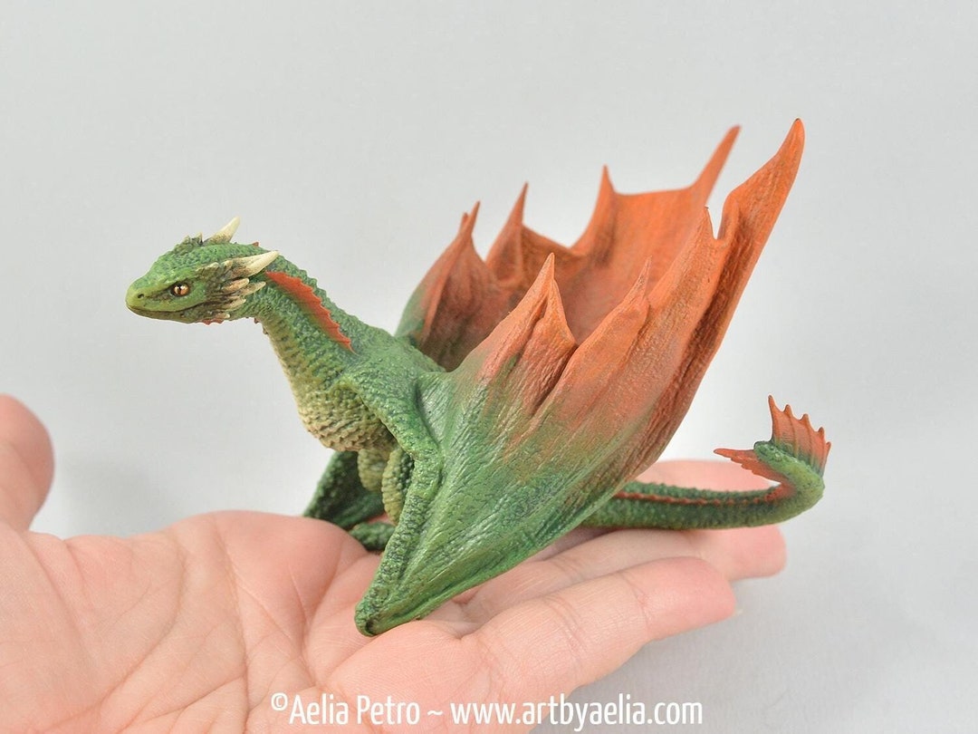 Realistic Baby Dragon Replica - Green and Orange Wyrm Dragon - IN STOCK ...