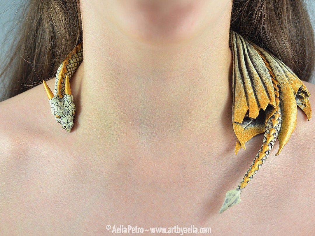 Cream and Gold Dragon Draper Necklace - IN STOCK and Ready to Ship - Etsy