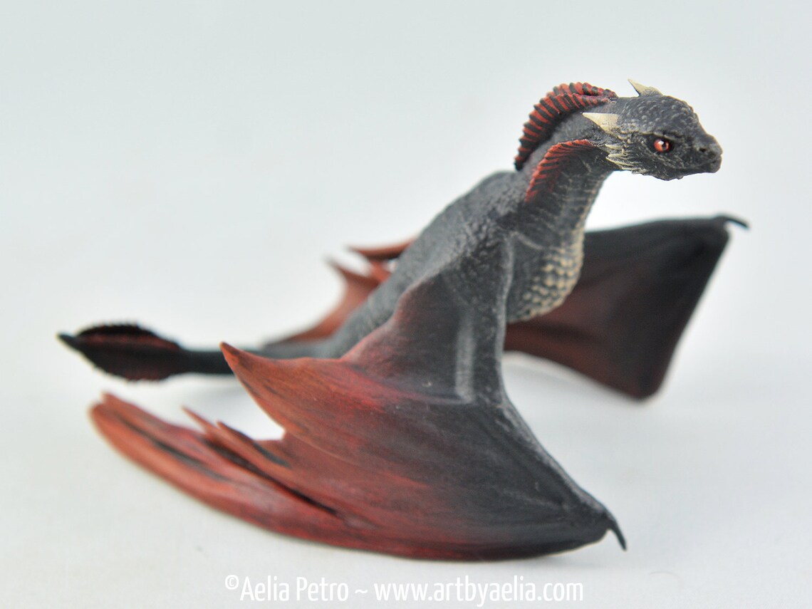 Realistic Baby Dragon Replica Fire Red and Black Pre-order - Etsy