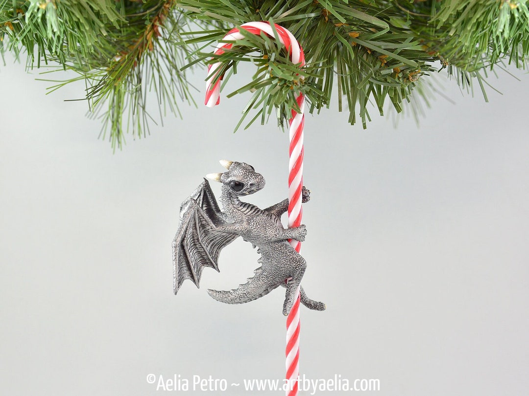 Candy Cane Dragon Ornament - Antique Silver Dragon - IN STOCK and Ready ...