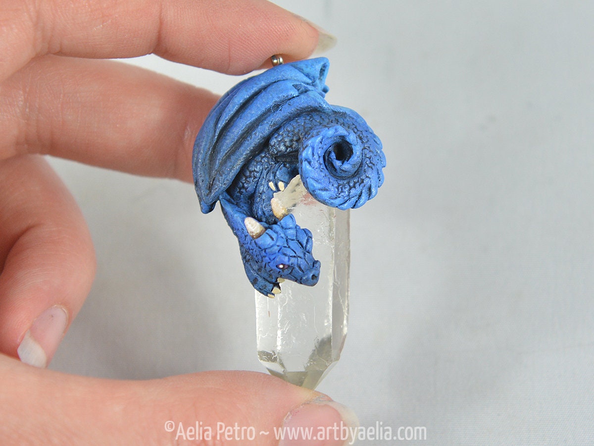 Crystal Dragon Necklace Sapphire Dragon IN STOCK and Ready | Etsy