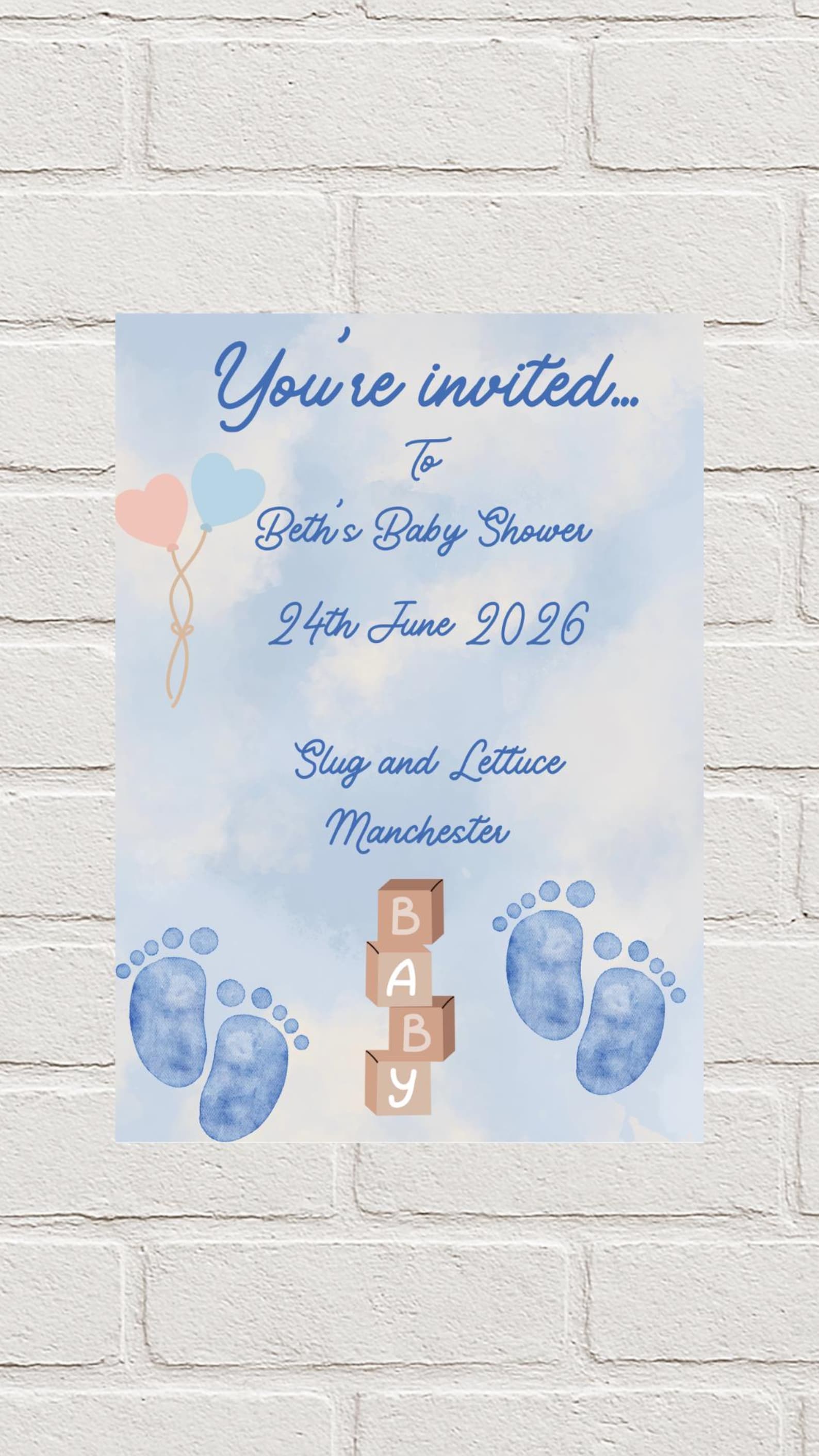 Baby Shower Invitation Template, Modern Minimalist Boy Invite (digital ...