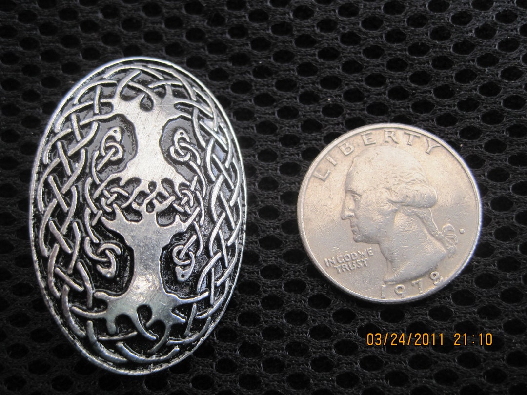 Medium Pewter Oval Tree Broach - Etsy