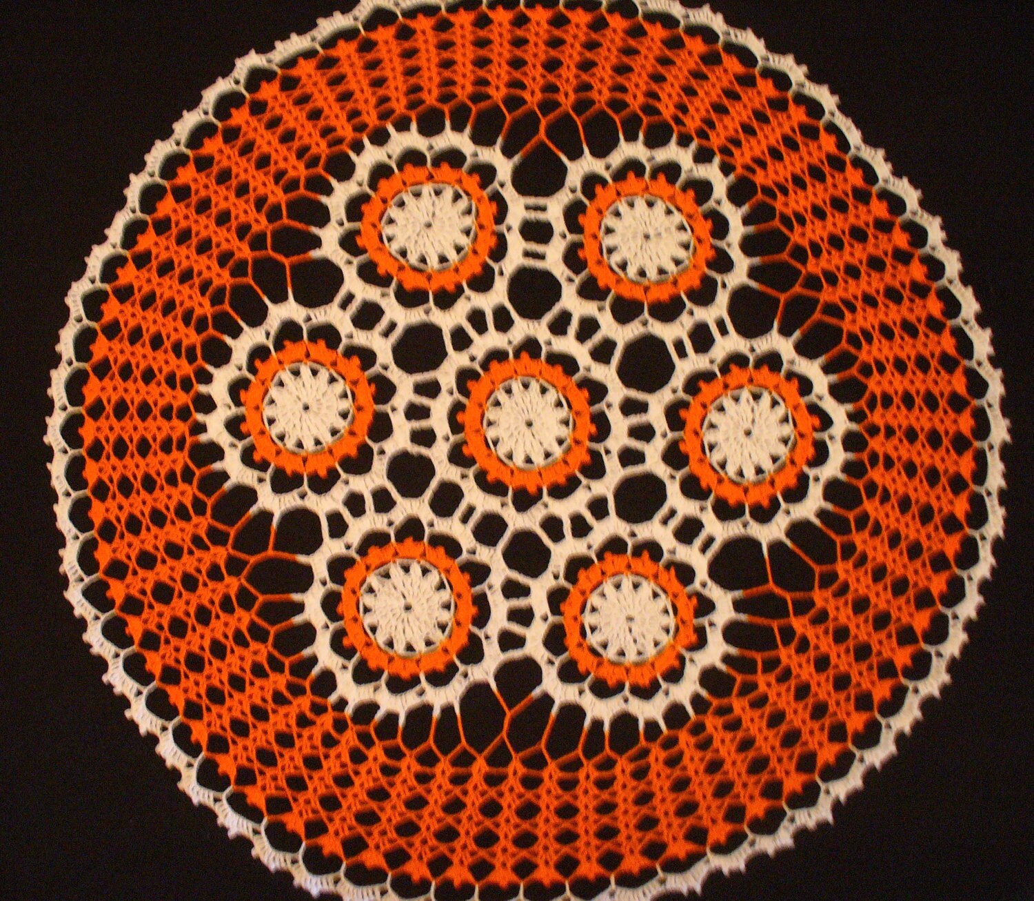 Handmade White and Pumpkin Round Crochet Doily: Coral Beads - Etsy