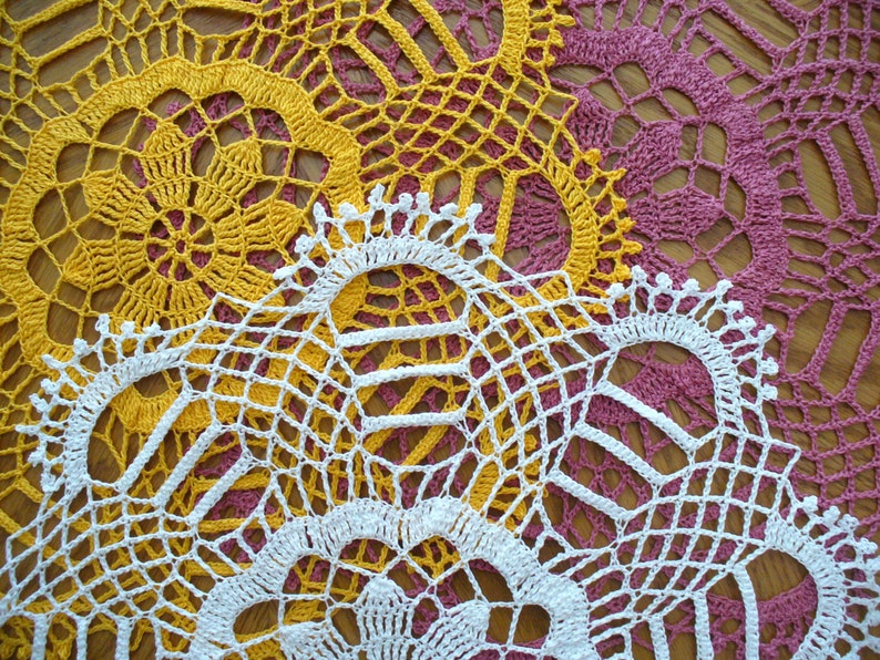 Handmade Round Crochet Doily: Yellow Trumpet - Etsy