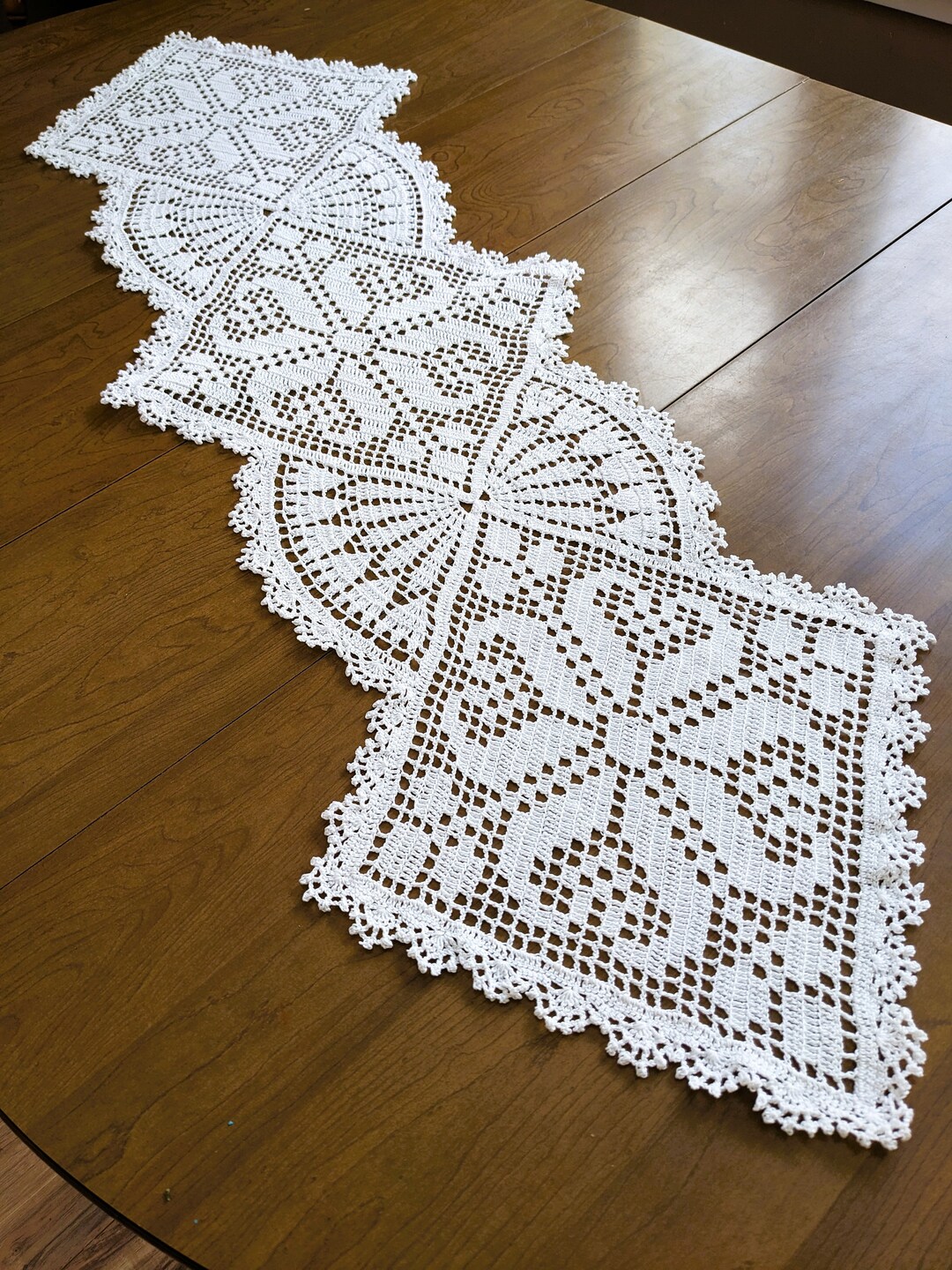 Handmade White Long Crochet Table Runner: Spearmint - Etsy UK