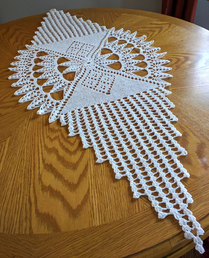 Handmade White Long Crochet Table Runner: Banksia Rose - Etsy