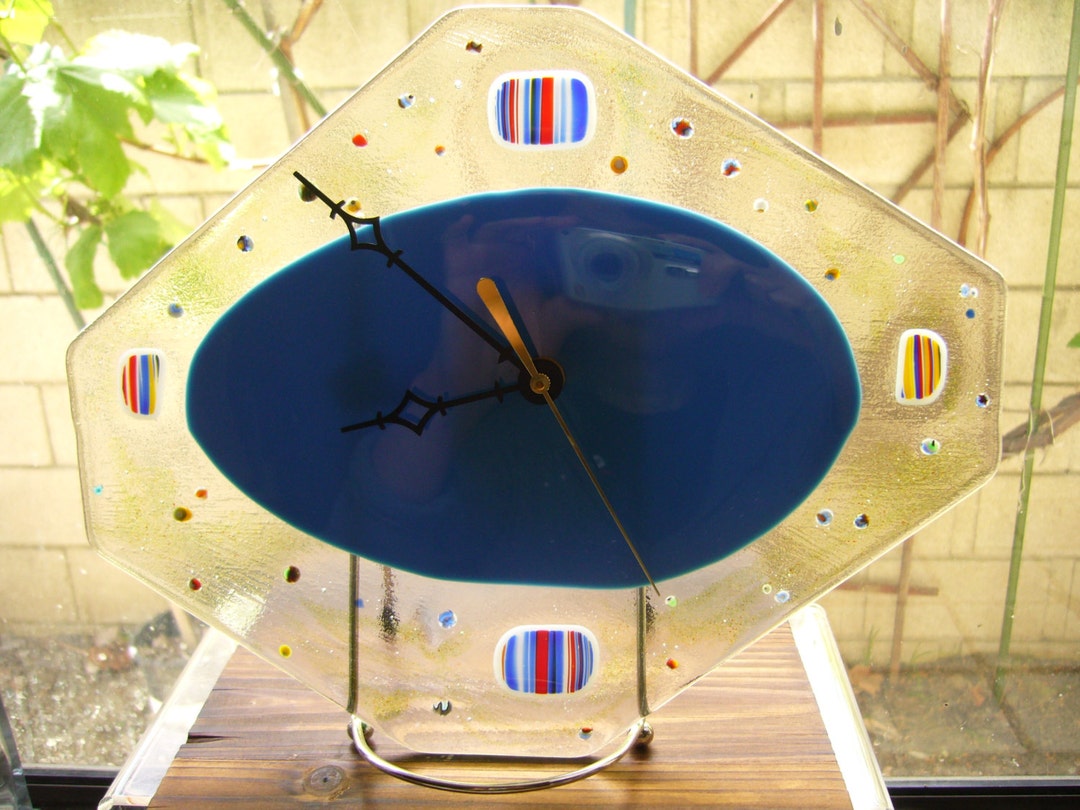 Blue Glass Fusion Desk Clock, Wall Clock , Hand Made ,wall Decoration ...