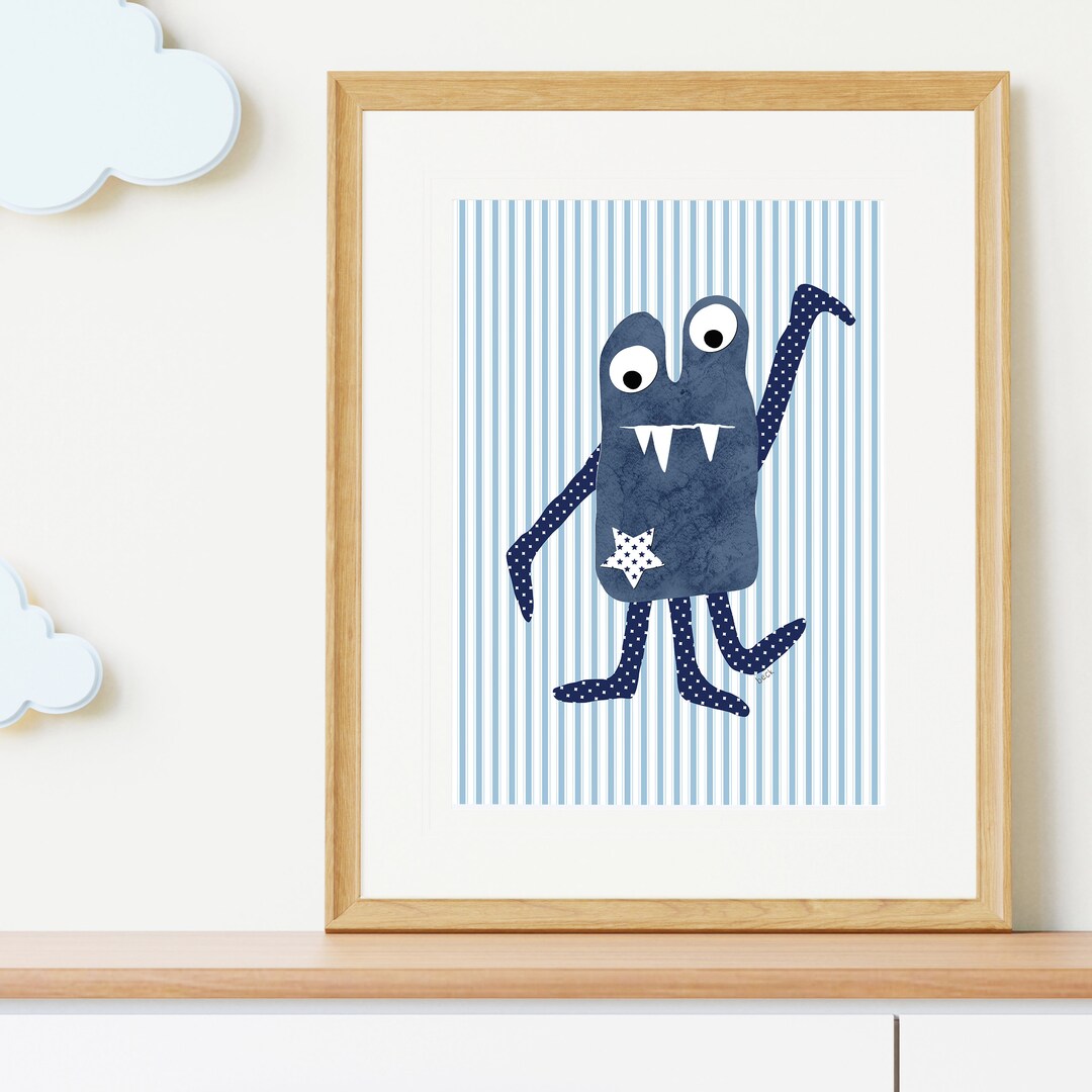 Blue 3 Legged Monster Art Print, Kids Room Wall Art, Nursery Decor ...