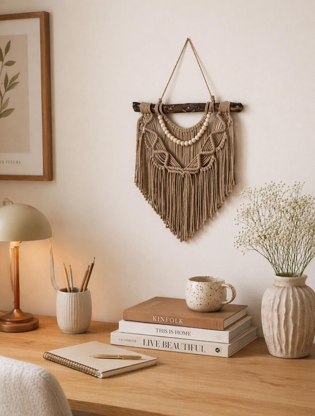 Macrame Wall Hanging on Wood Branch | Boho Home Decor | Macrame Panel ...