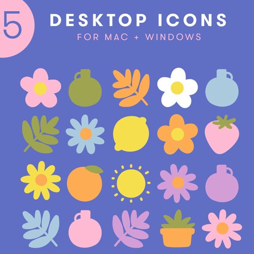 10 Retro Floral Desktop Icon Set Folder Icons for Mac | Etsy