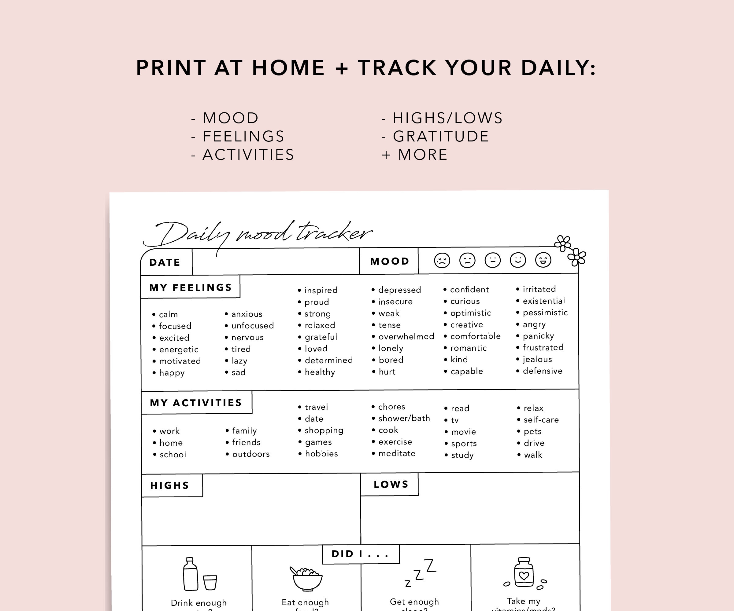 Daily Mood Tracker 8.5x11 & A4 Printable PDF Planner - Etsy Canada