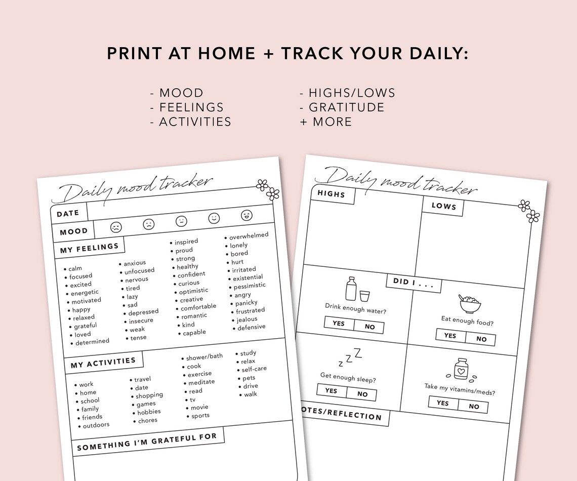 A5 Daily Mood Tracker Printable PDF Planner Mental Health - Etsy Canada
