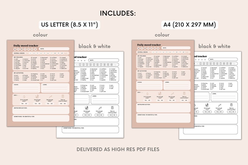 Digital Mood Tracker 8.5x11 & A4 Printable PDF Rose - Etsy Canada