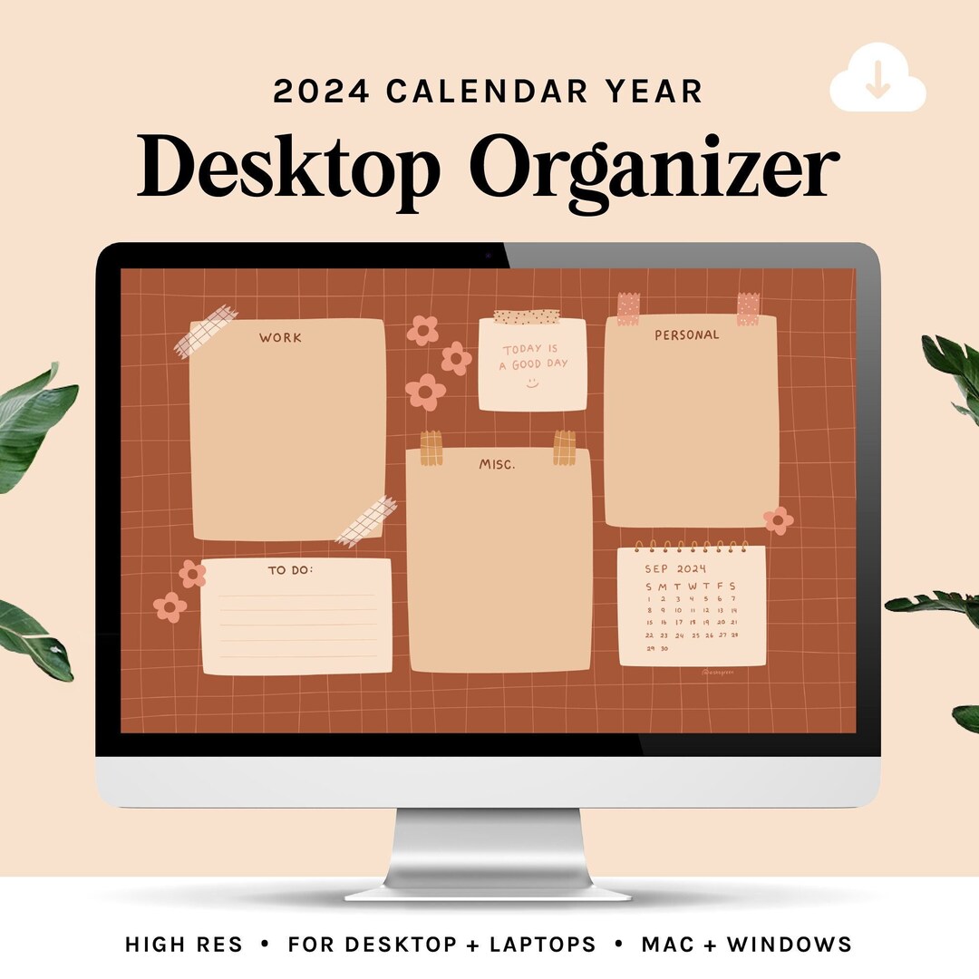 Desktop Organizer 2024 Calendar Brown Floral Grid Wallpaper Small ...