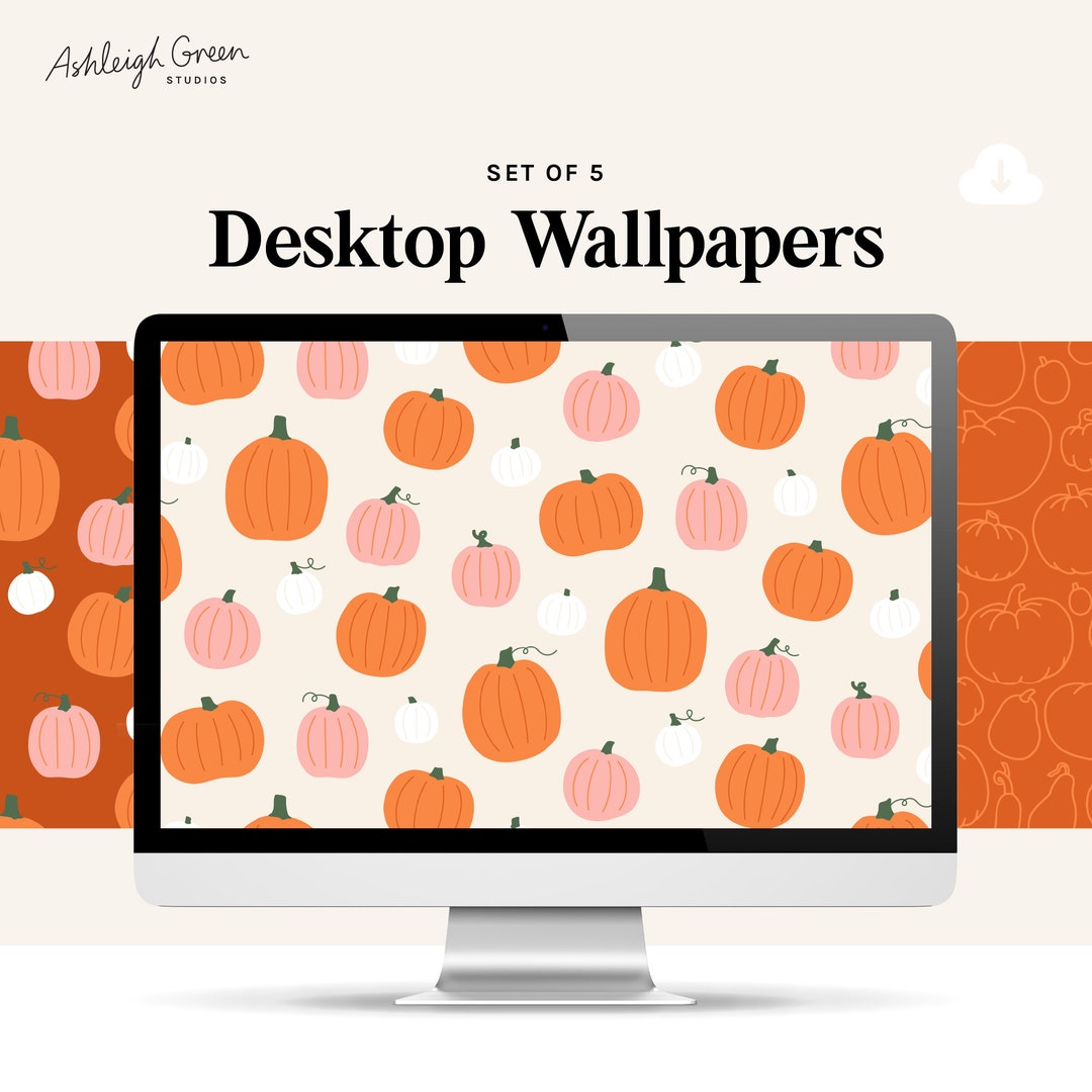 Set of 5 Desktop Wallpapers | Fall Pumpkins Theme | Pink Orange Small ...