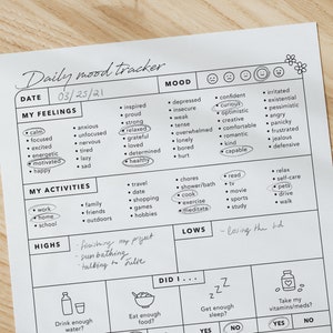 Daily Mood Tracker | 8.5x11" & A4 Printable PDF Planner | Mental Health ...