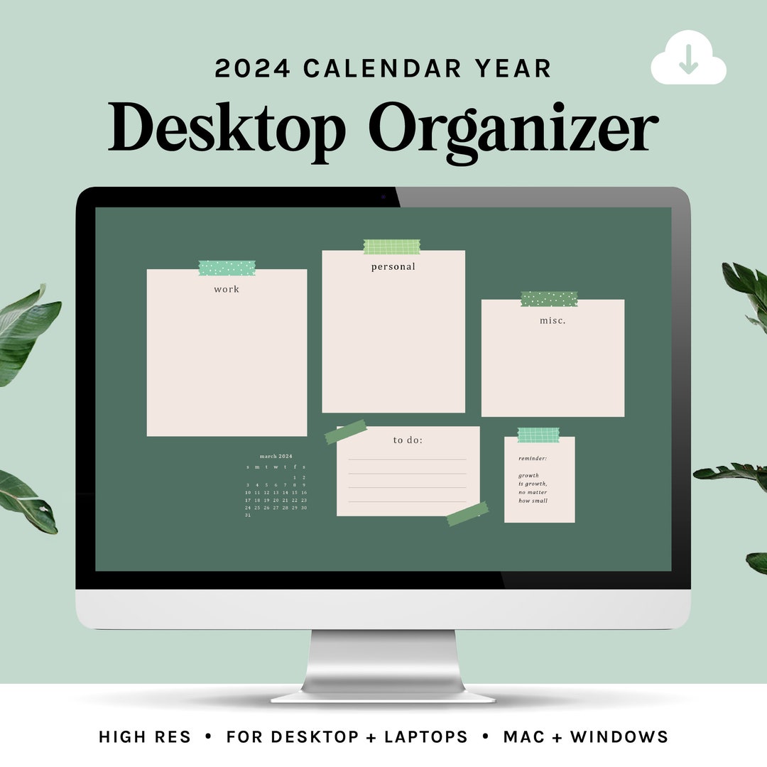 Desktop Organizer 2024 Calendar Green Stationary Wallpaper - Etsy