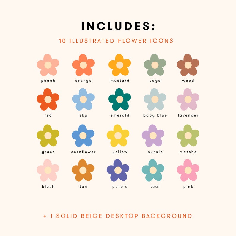 20 Retro Floral Desktop Icon Set Folder Icons for Mac - Etsy Canada