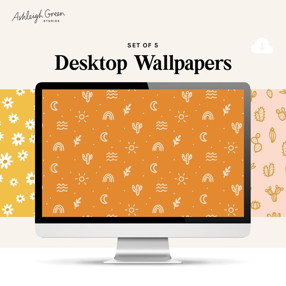 Set of 5 Desktop Wallpapers Boho Summer Theme Pink Yellow - Etsy Australia