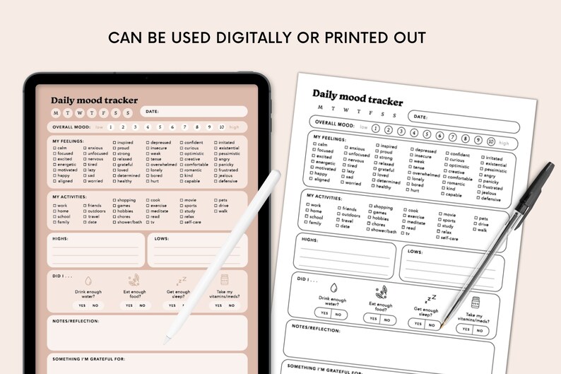 Digital Mood Tracker 8.5x11 & A4 Printable PDF Rose - Etsy Canada