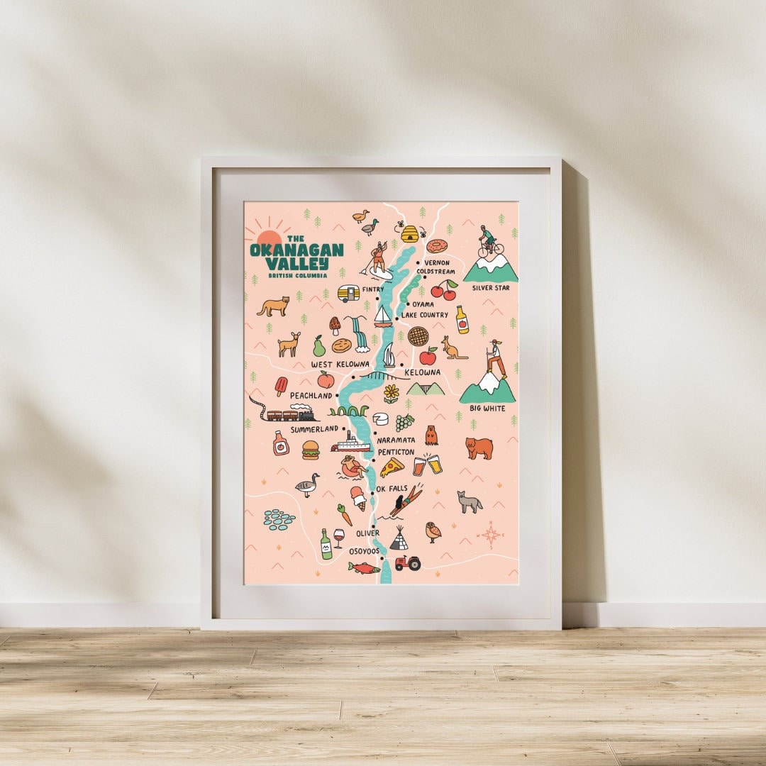Summer Okanagan Map - DIGITAL PRINT - Printable Art File - Etsy