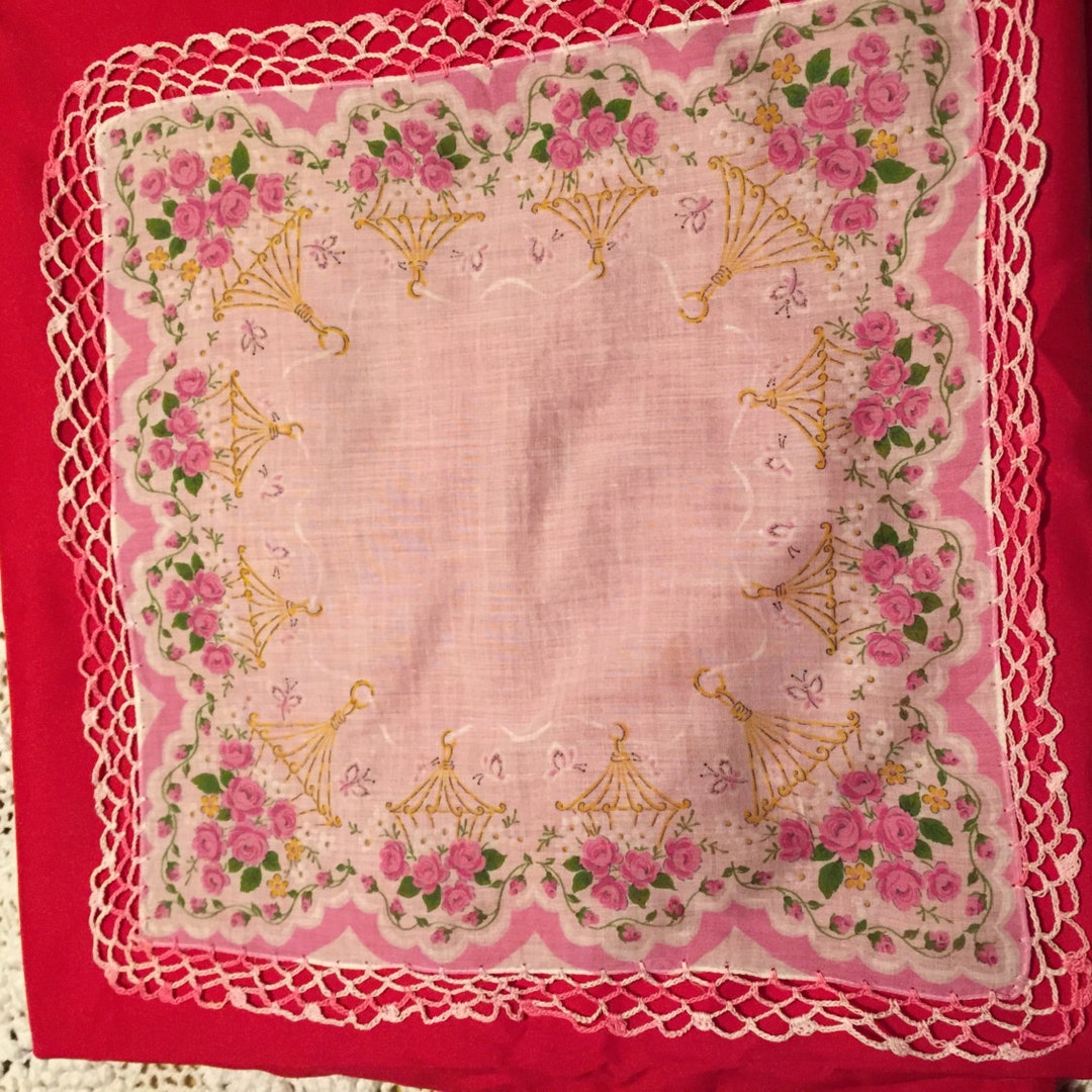 Vintage Cotton Handkerchief With Hand Crocheted Edging - Etsy