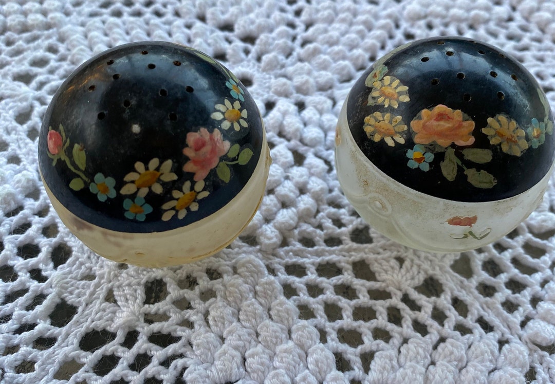 Vintage Frosted Glass Round Bottles Salt and Pepper Shakers Hand ...